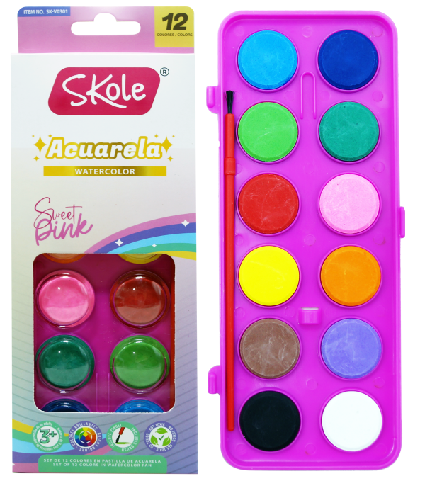 ACUARELA 12 COLORES + PINCEL – Skoller Latam